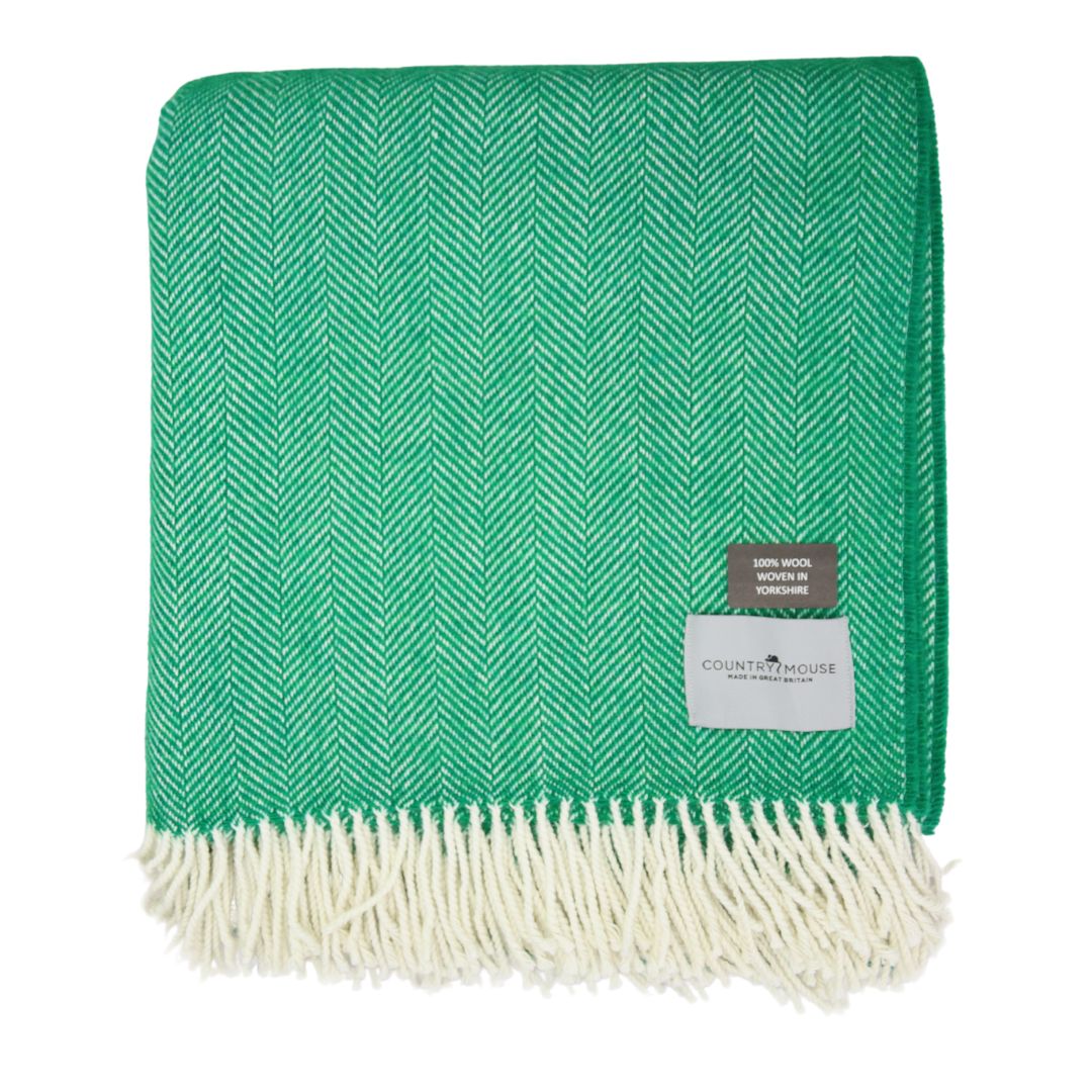 Emerald Green Herringbone Wool Throw – Country Mouse